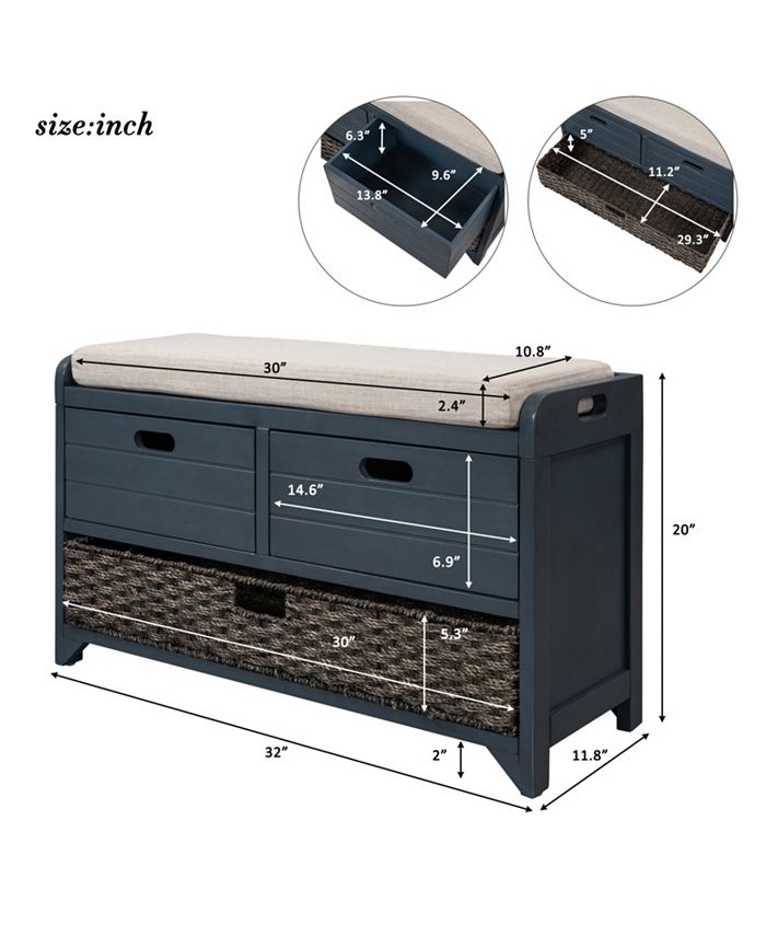 Simplie Fun Storage Bench With Removable Basket And 2 Drawers, Fully ...