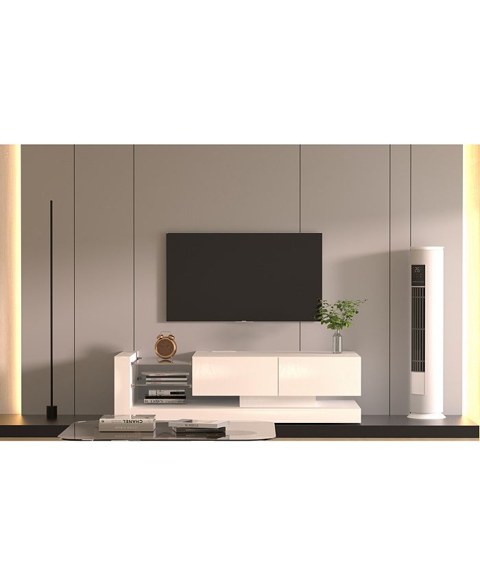 Simplie Fun Modern Ivory TV Console with Remote RGB LED and Storage ...