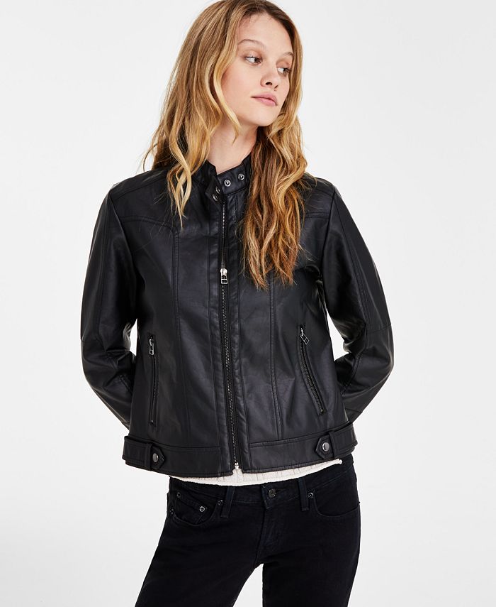 Maralyn & Me Juniors'Faux-Leather Zip-Front Jacket - Macy's