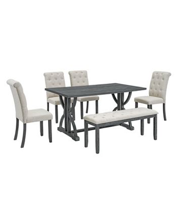 Simplie Fun 6-Piece Retro Dining Set with Unique Legs & Bench - Macy's