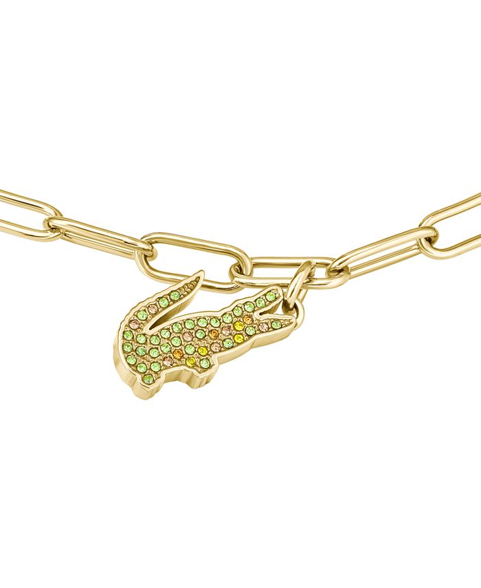 Lacoste Multicolor Crystal Crocodile Paperclip Link Chain Bracelet - Macy's