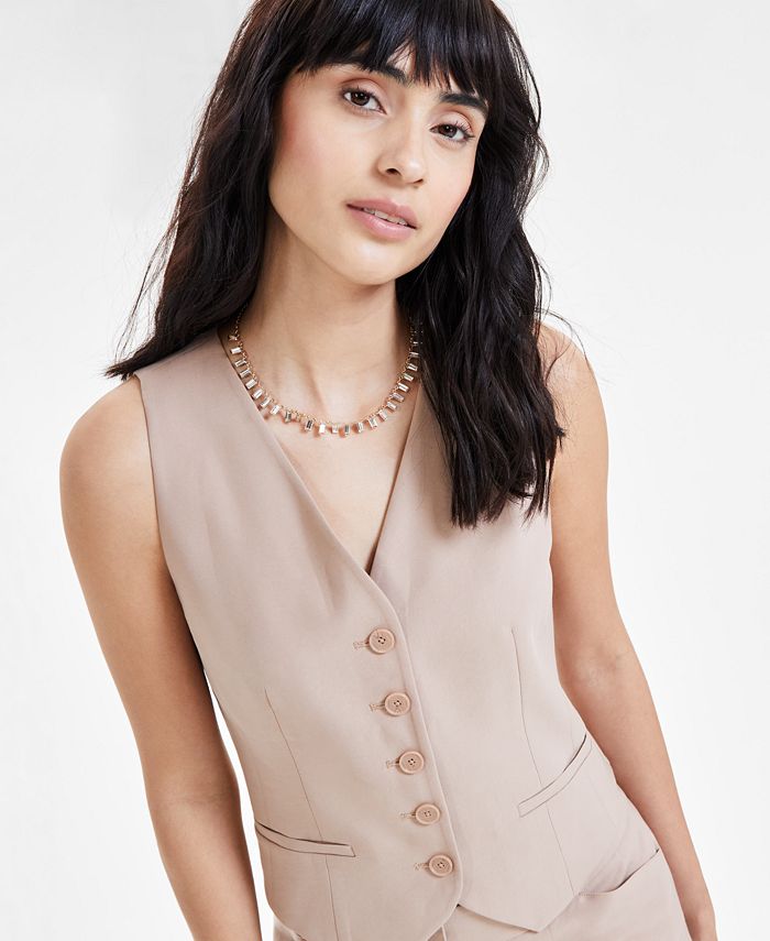 Bar III Women's Washed Twill Button Vest, Created for Macy's - Macy's
