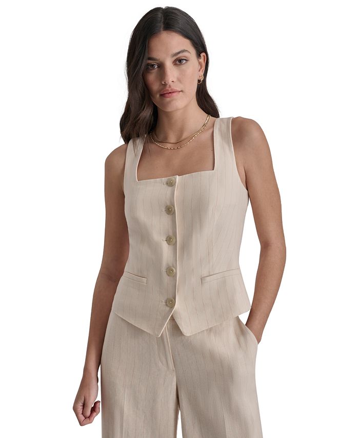 DKNY Women's Square-Neck Button-Front Sleeveless Top - Macy's