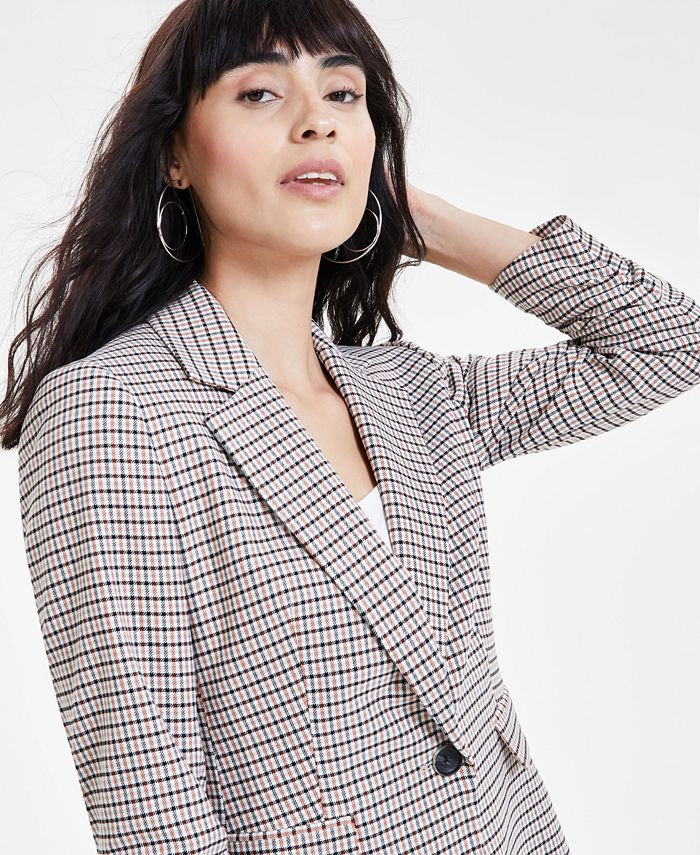 Bar III Women's Plaid One-Button Blazer, Created for Macy's - Macy's