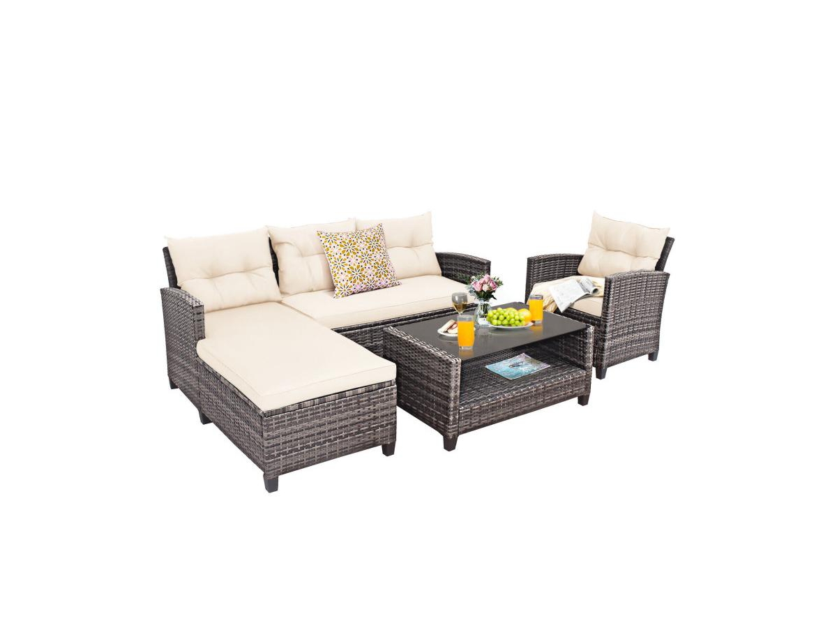 Click here for Slickblue 4 Pieces Patio Rattan Furniture Set with... prices