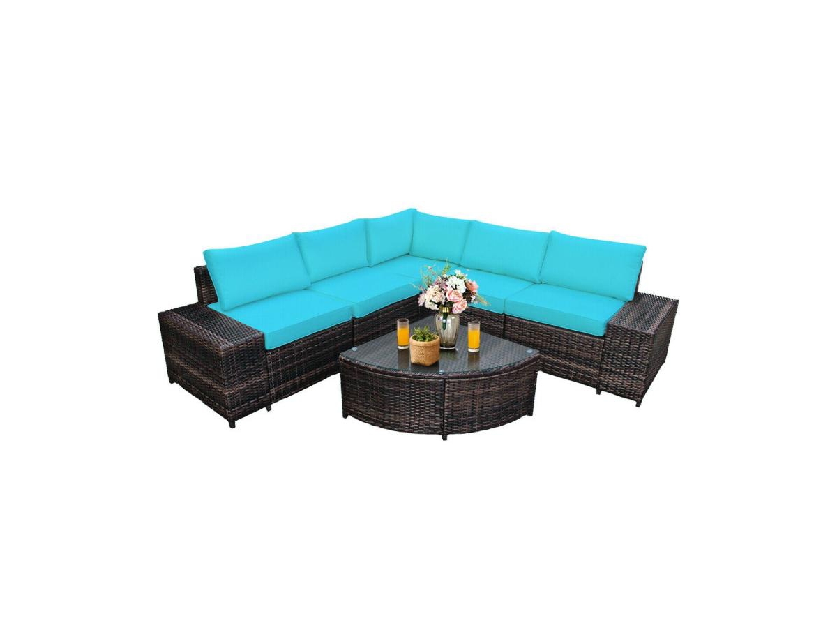 Click here for Slickblue 6 Piece Wicker Patio Sectional Sofa Set... prices