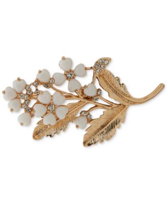 Anne Klein Gold-Tone Pavé & White Stone Flower Pin - Macy's