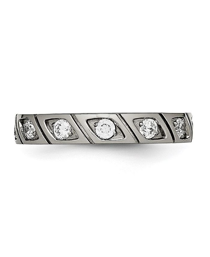 Chisel Titanium Polished with CZ Grooved Wedding Band Ring - Macy's