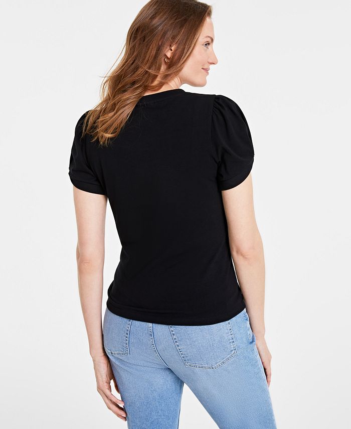 On 34th Women's Knot-Detail Puff-Sleeve Top, Created for Macy's - Macy's