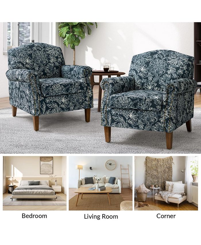 Hulala Home Etnyre Wooden Upholstery Armchair with Nailhead Trims - Macy's