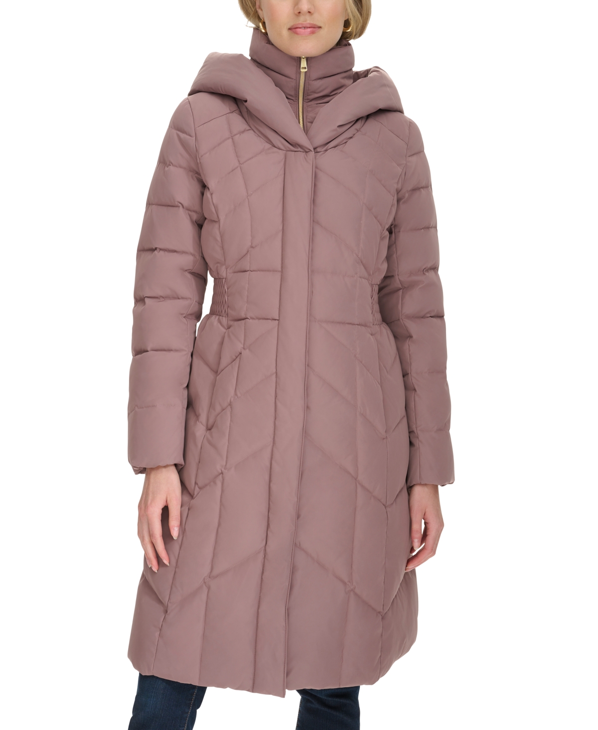 Click here for Cole Haan Womens Bibbed Hooded Puffer Coat - Mauve prices