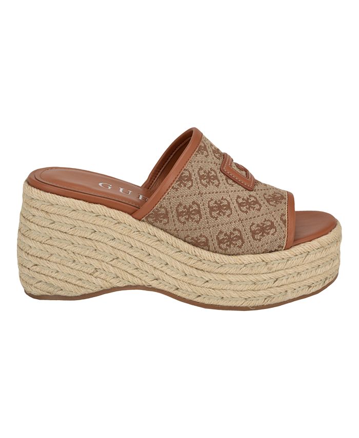 GUESS Women's Zakki One Band Logo Slide Espadrille Wedge Sandals - Macy's