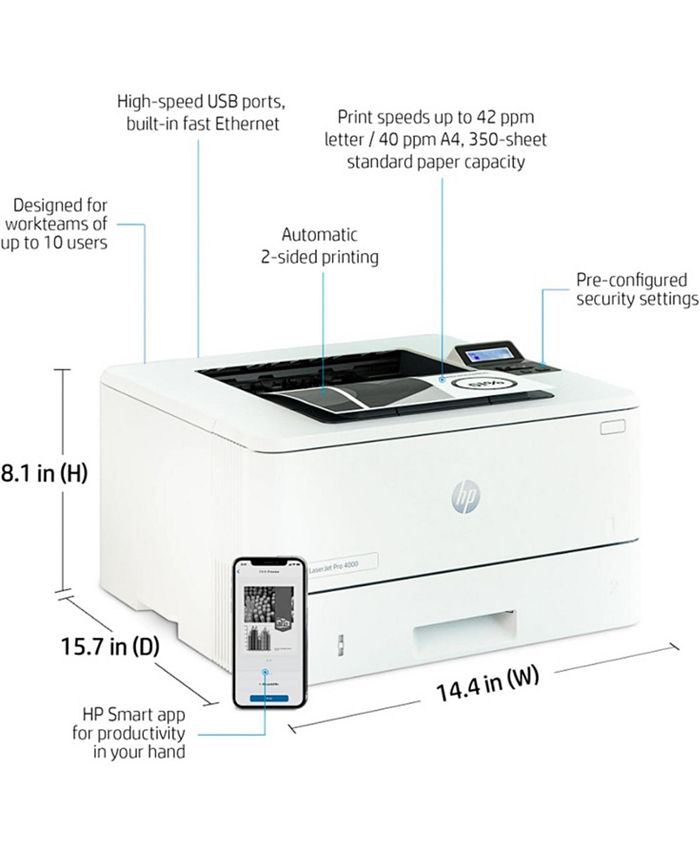 HP Laserjet Pro 4001dn Black & White Printer - White - Macy's