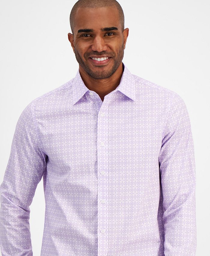 Club Room Mens Yale Regular Fit Stretch Medallion Print Button Down