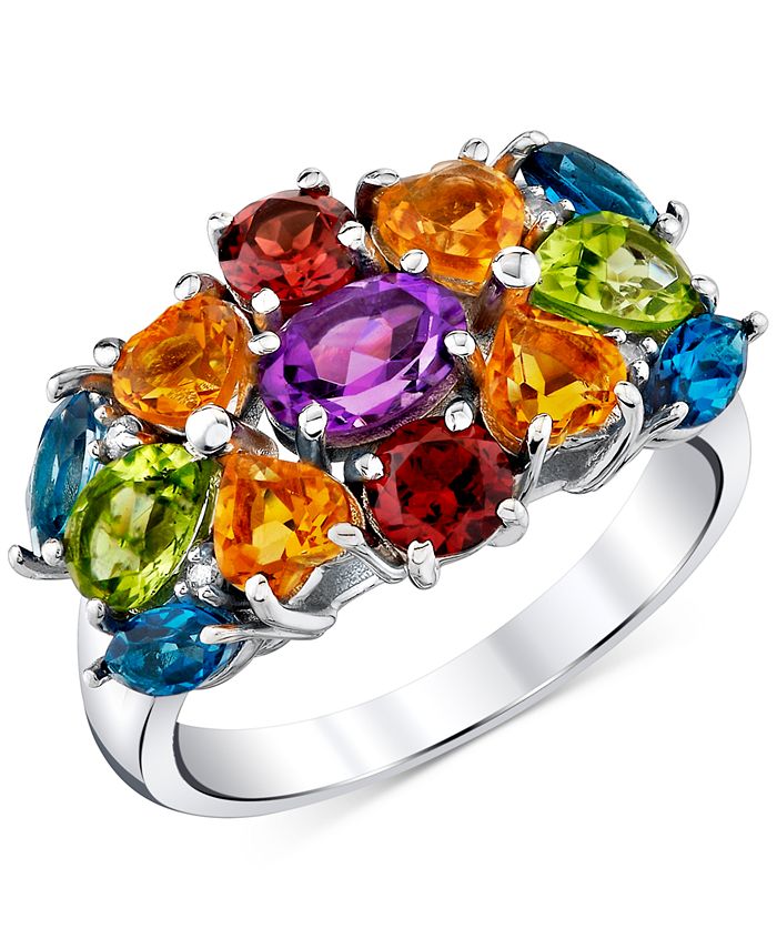 Macy's Multi-Gemstone (4 ct. t.w.) & Diamond Accent Cluster Statement ...