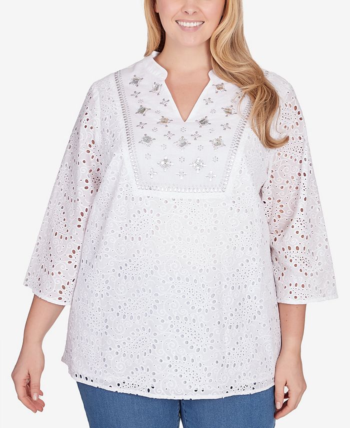 Ruby Rd. Plus Size Embellished Paisley Eyelet Top - Macy's