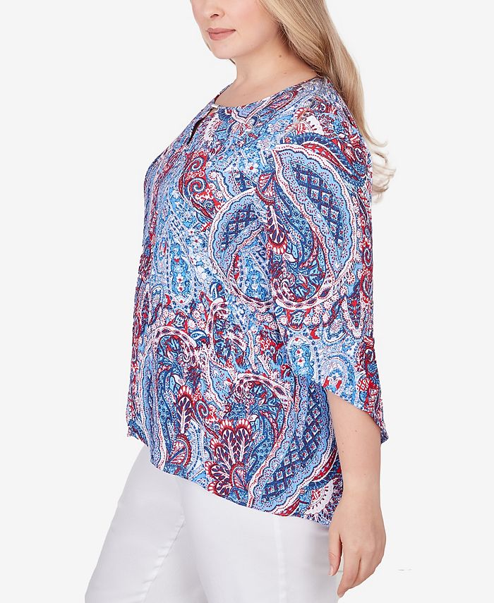 Ruby Rd. Plus Size Woven Paisley Gauze Top - Macy's