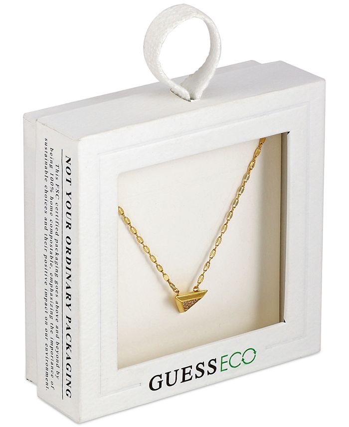 GUESS 14k Gold Ion-Plated Pavé Triangle Pendant Necklace, 16" + 2 ...