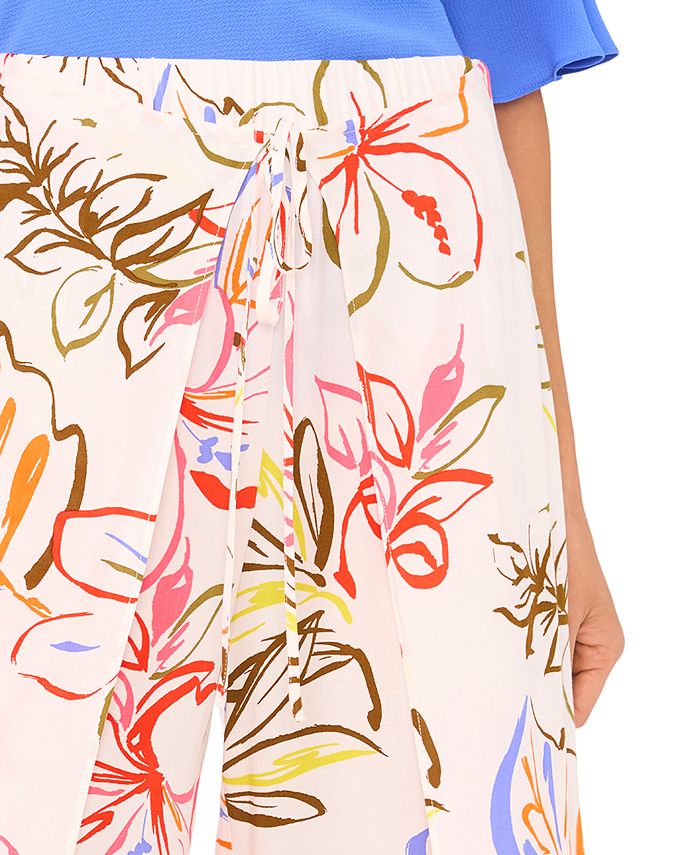 CeCe Women's Tropical-Print Self-Tie Overlap Pants - Macy's