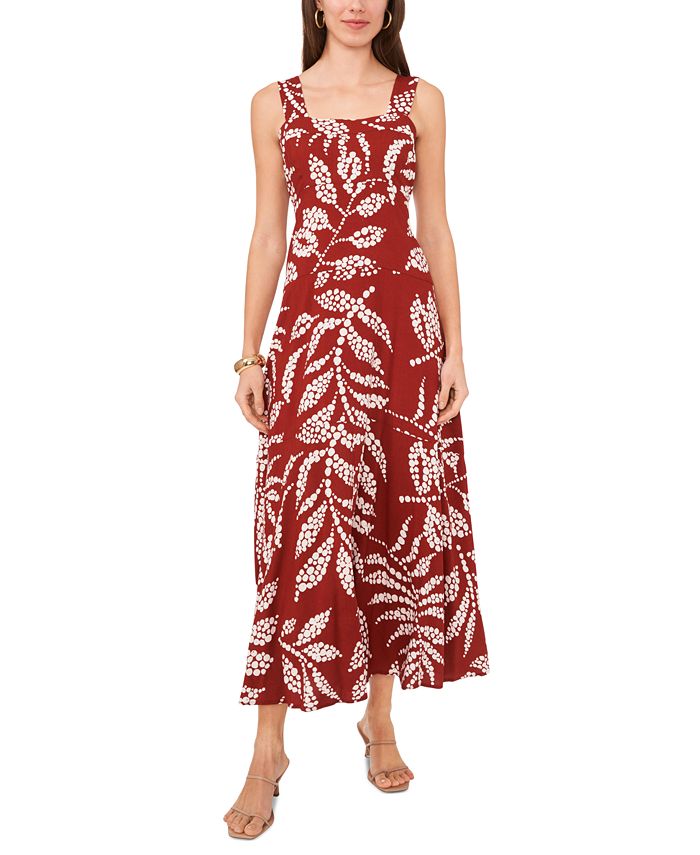 Vince Camuto Women's Printed Square-Neck Smocked-Back Maxi Dress - Macy's