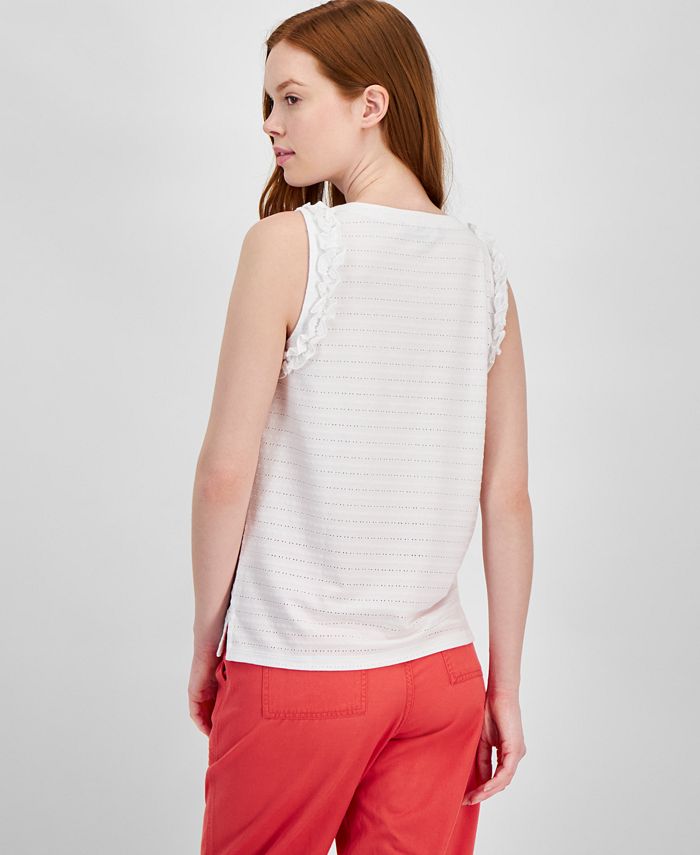 Tommy Hilfiger Women's Solid-Color Textured Ruffled Tank Top - Macy's