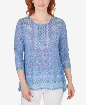 Ruby Rd. Petite Burnout Geometric Knit Top - Macy's