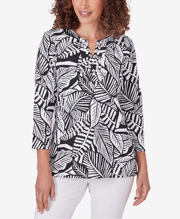 Ruby Rd. Petite Split Neck Tropical Print Top - Macy's