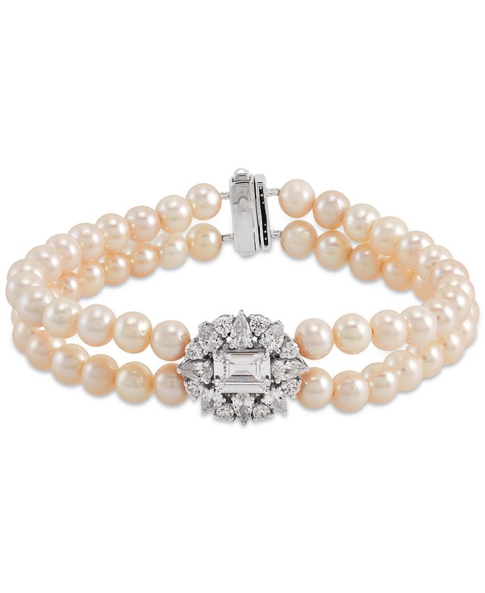 Arabella Freshwater Pearl (5-6mm) & Cubic Zirconia Double Row Bracelet ...