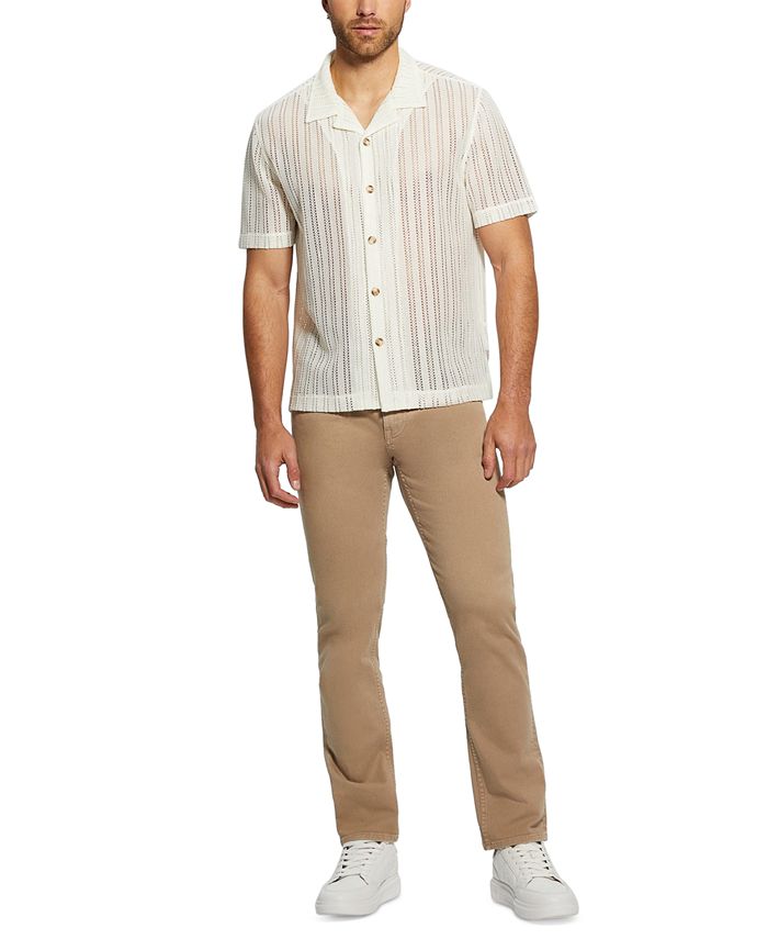 GUESS Men's Panama Textured-Knit Stripe Button-Down Camp Shirt - Macy's
