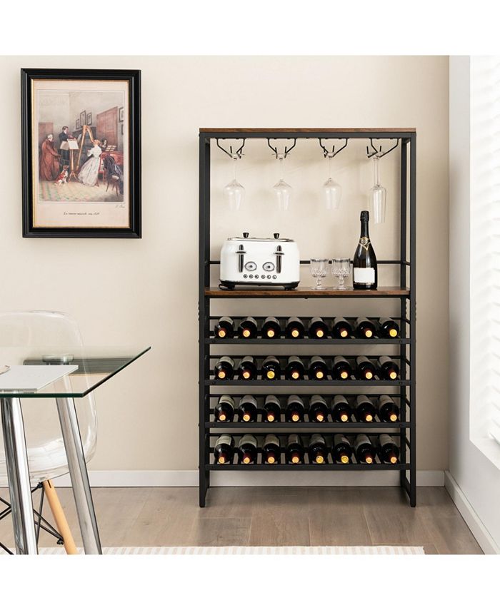 Slickblue Freestanding Wine Bakers Rack with 4-Tier Wine Storage and 4 ...