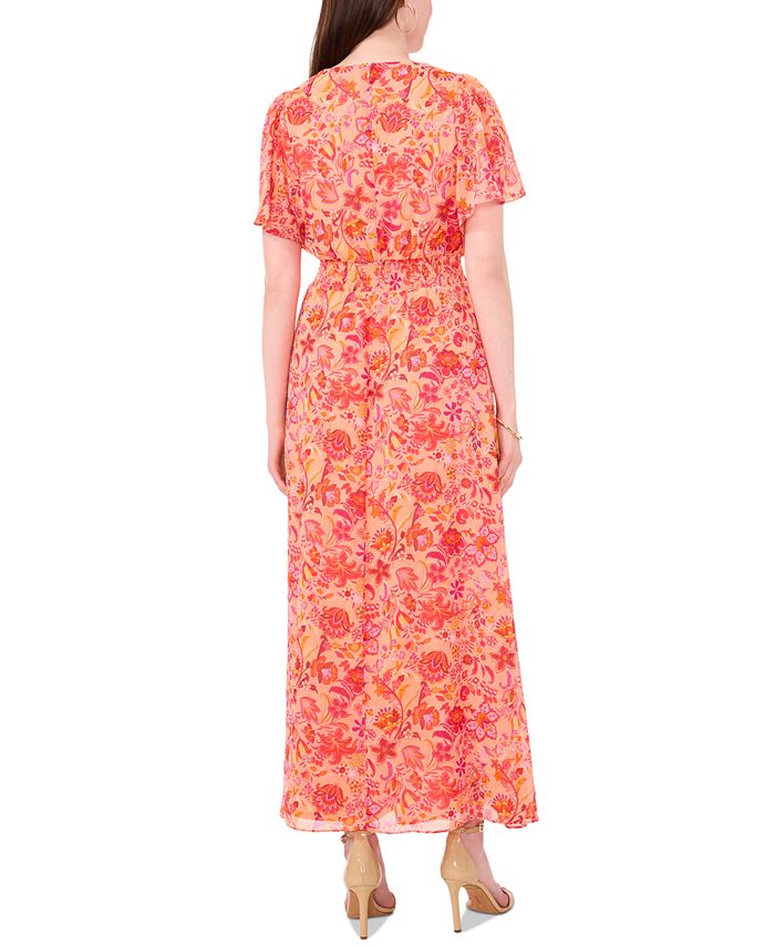 Sam & Jess Women's Printed Flutter-Sleeve Smocked-Waist Maxi Dress - Macy's