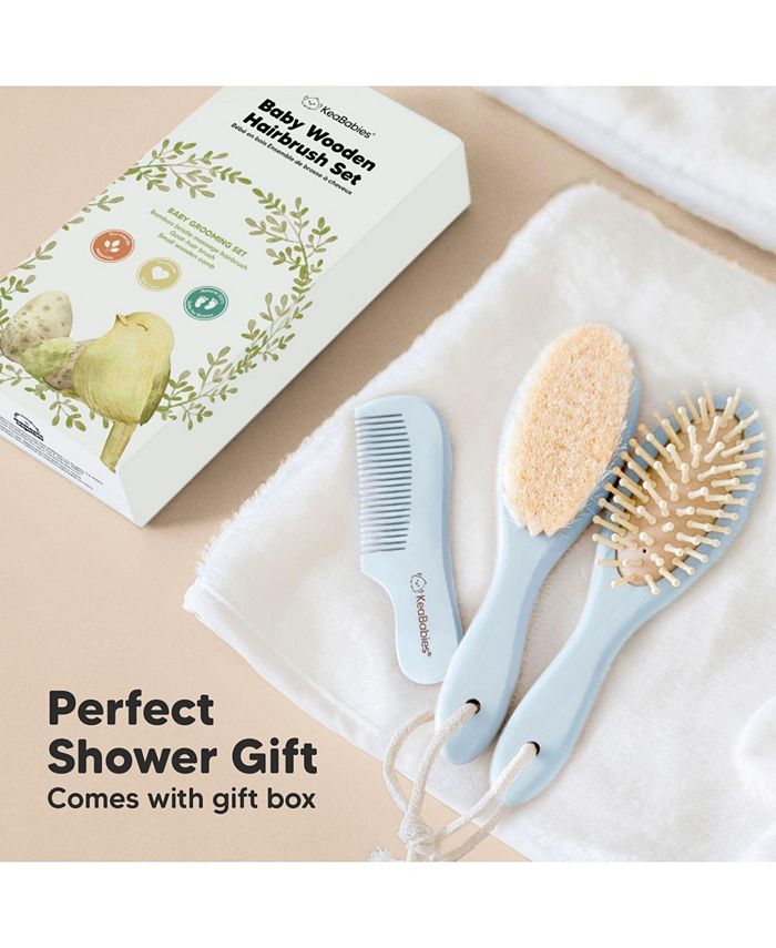 KeaBabies Baby Hair Brush and Comb Set, Oval Wooden Baby Brush Set for ...