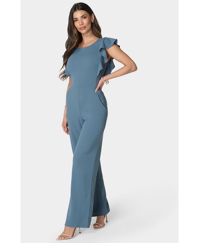 Bebe Women's Scuba Crepe Jumpsuit With Ruffle Sleeve - Macy's