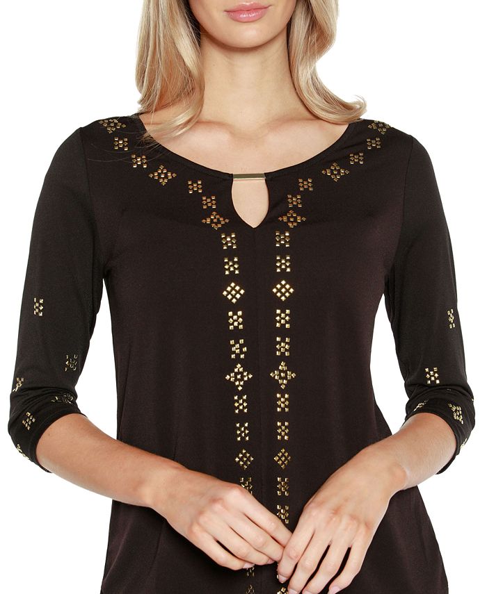 Belldini Women's Embellished Keyhole Knit Top - Macy's