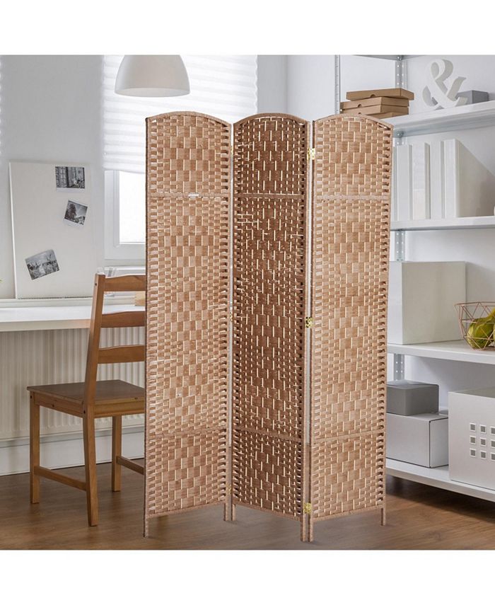 HOMCOM 3 Panel Resin Wicker Folding Room Divider Privacy Screen Home ...