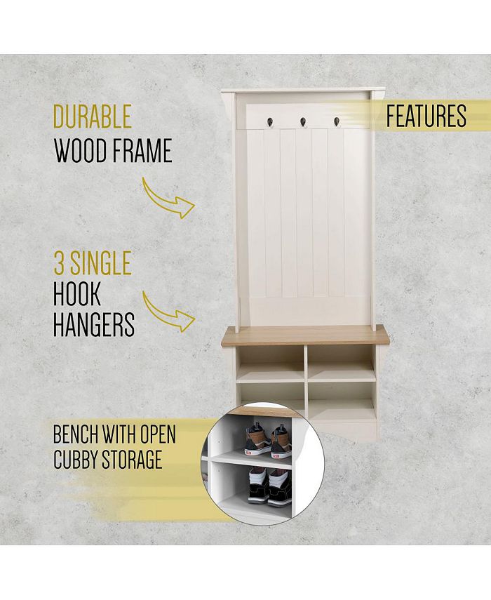 HBCY Creations Hall Tree With Divided Storage Bench, 3 Hook Coat Rack ...