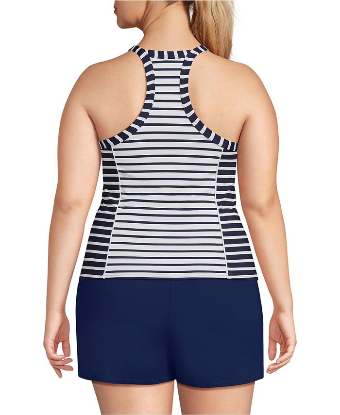 Lands' End Plus Size Chlorine Resistant High Neck Zip Front Racerback ...