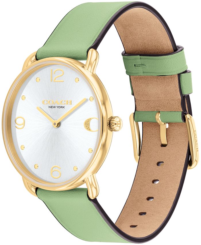 COACH Women's Elliot Green Leather Watch 36mm - Macy's