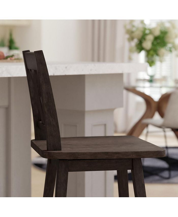 EMMA+OLIVER Luther Wooden Modern Farmhouse Swivel Dining Stool With ...