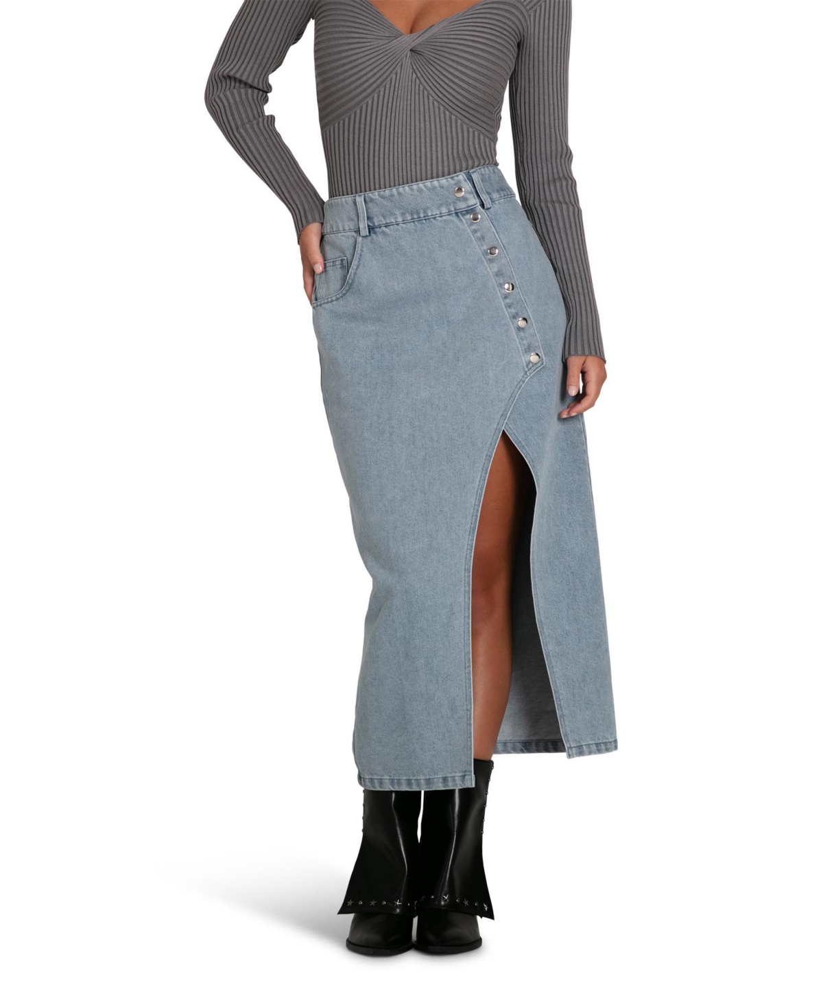 Click here for Belle & Bloom Womens Cant Forget You Denim Midi Sk... prices