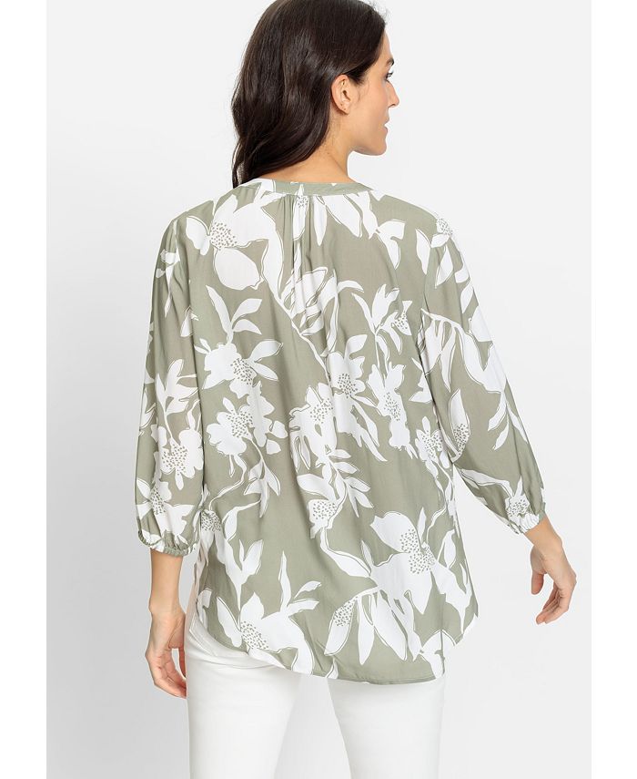 Olsen Women's Pure Viscose 3/4 Sleeve Abstract Floral Tunic Blouse - Macy's