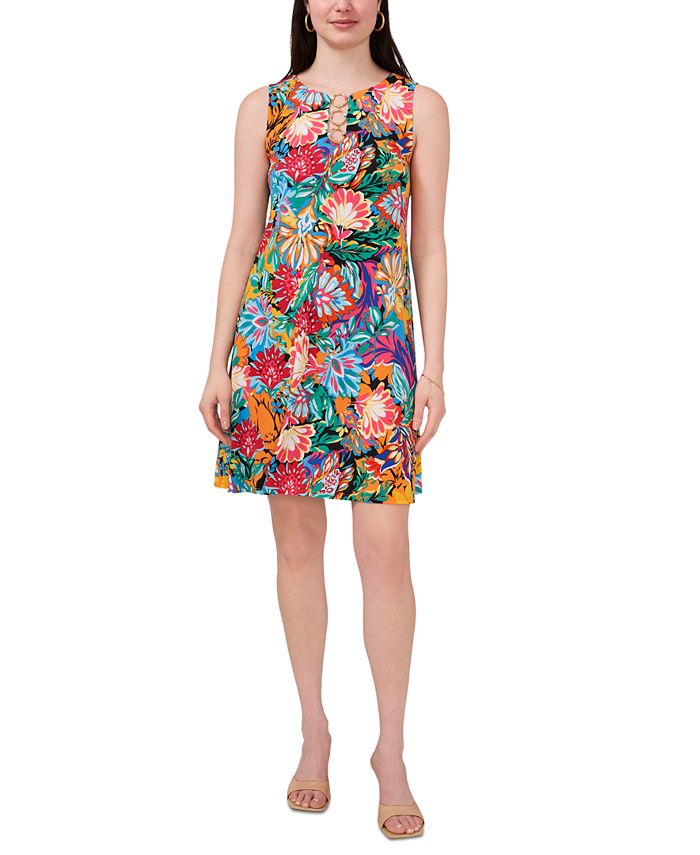 MSK Petite Printed Three-Ring Sleeveless Shift Dress - Macy's
