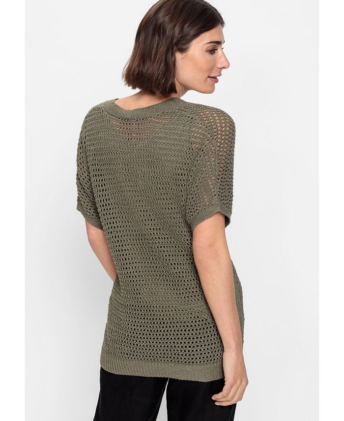 Olsen Women's Linen Blend Short Sleeve Open Knit Pullover - Macy's