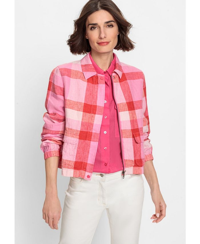 Olsen Women's 100% Linen Plaid Cropped Jacket - Macy's