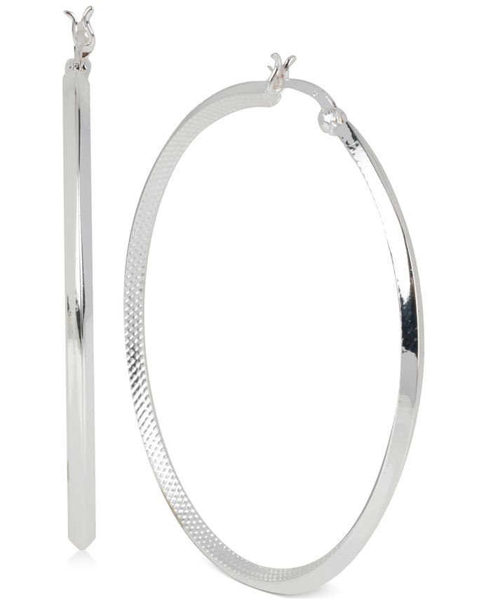 Touch of Silver Thin Hoop Earrings in Silver-Plated Brass - Macy's
