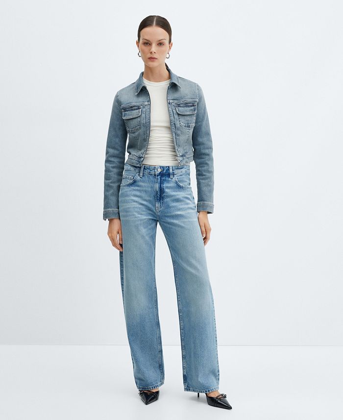 MANGO Women's Denim Crop Zip Jacket - Macy's