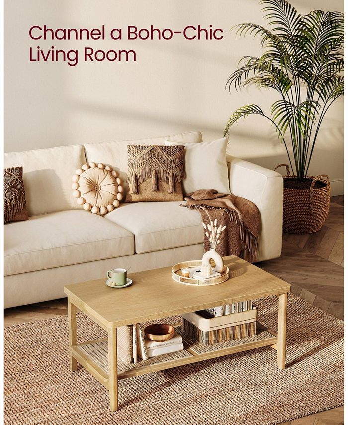 Slickblue 2-Tier Coffee Table for Living Room, with PVC Rattan Storage ...