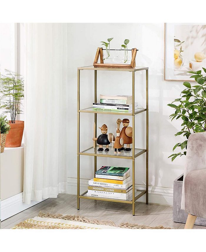 Slickblue Standing Glass Bookshelf, Glass Shelf, Narrow Bookcase With ...