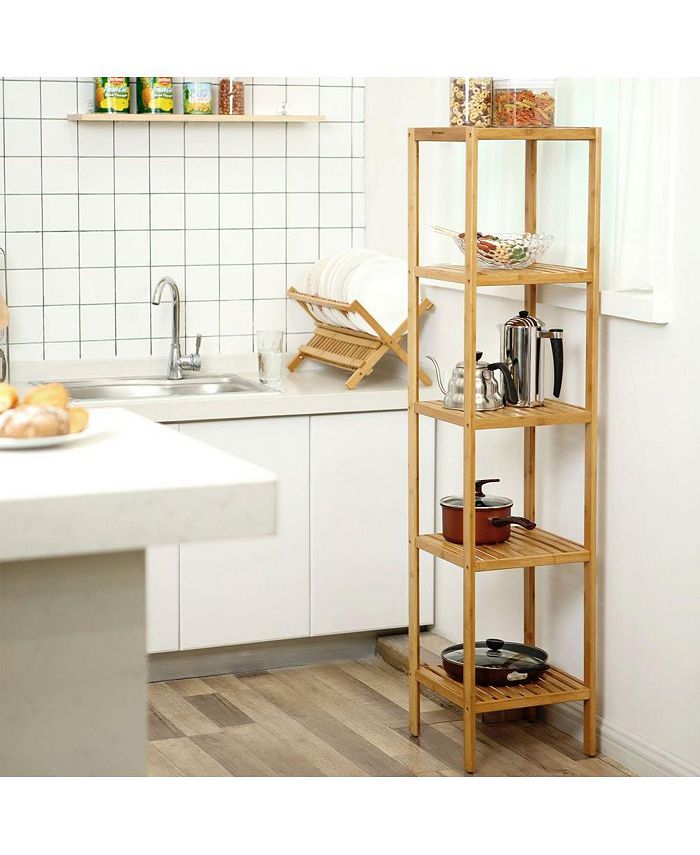 Slickblue 5-Tier Wicker Bathroom Shelf, Standing Kitchen Rack, for ...