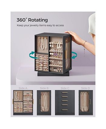 Slickblue 360° Rotating Jewelry Box with 5 Drawers, 18 Hooks for ...
